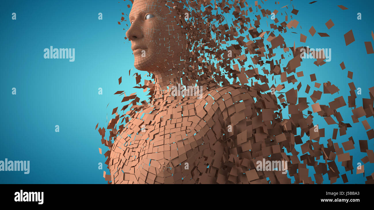 Brown pixelated 3d man against blue vignette background Stock Photo - Alamy