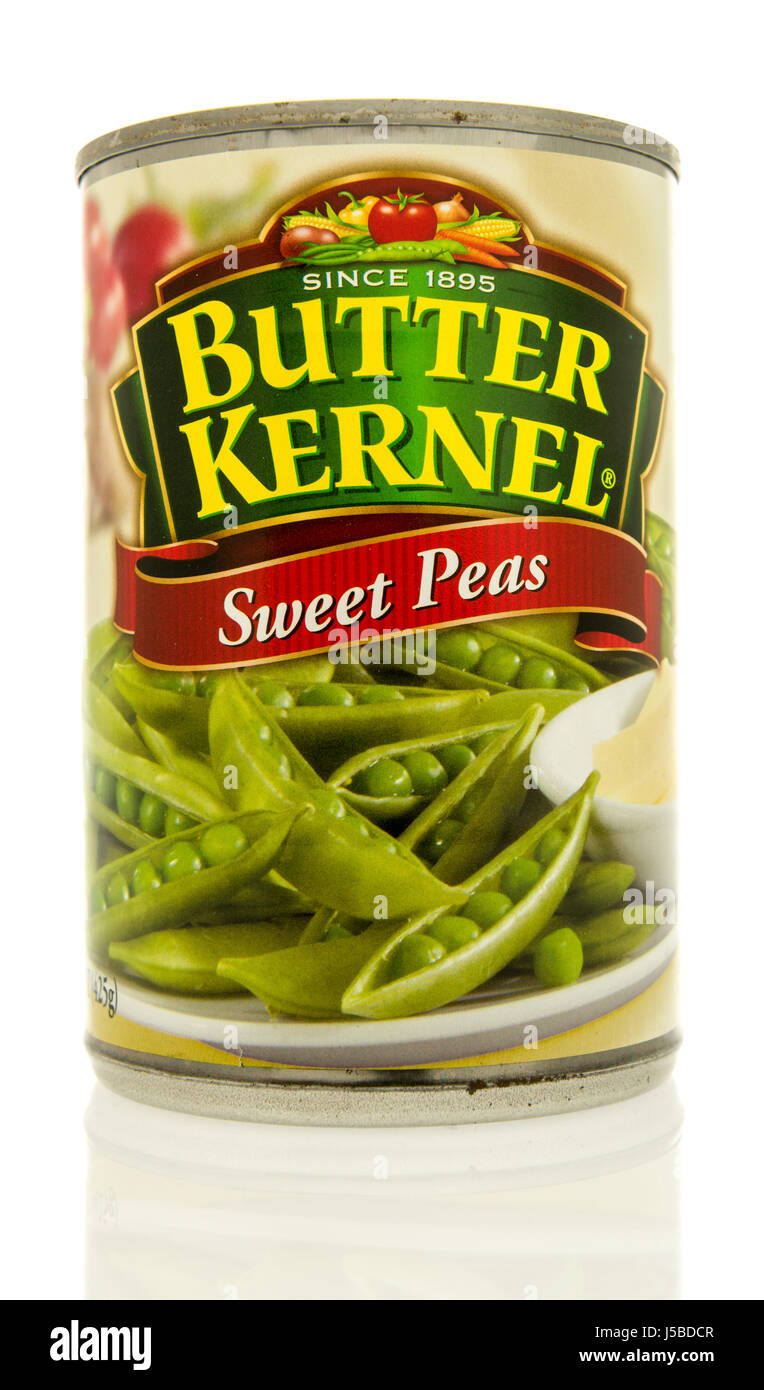 Winneconne, WI - 15 May 2017: A can of Butter Kernel sweet peas on an ...