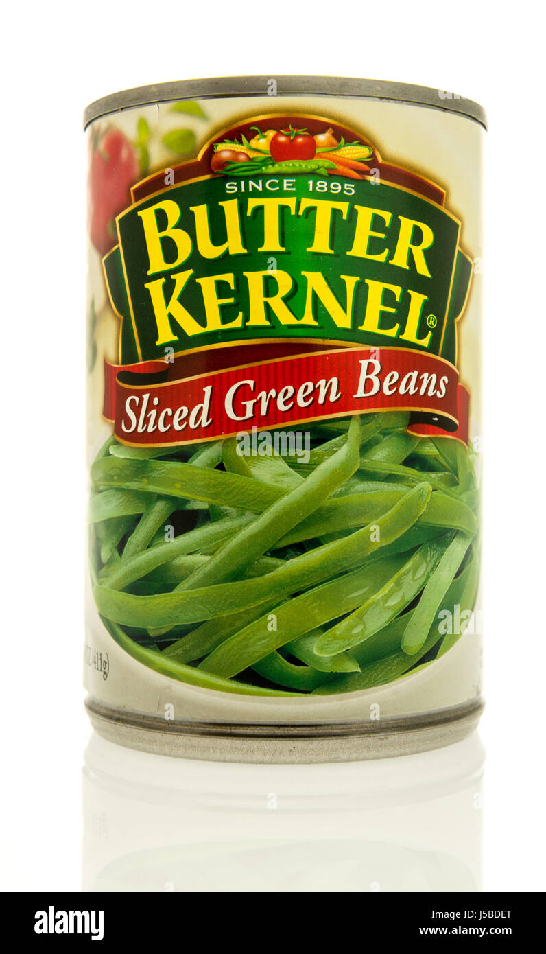 Winneconne, WI - 15 May 2017: A can of Butter Kernel sliced green beans ...