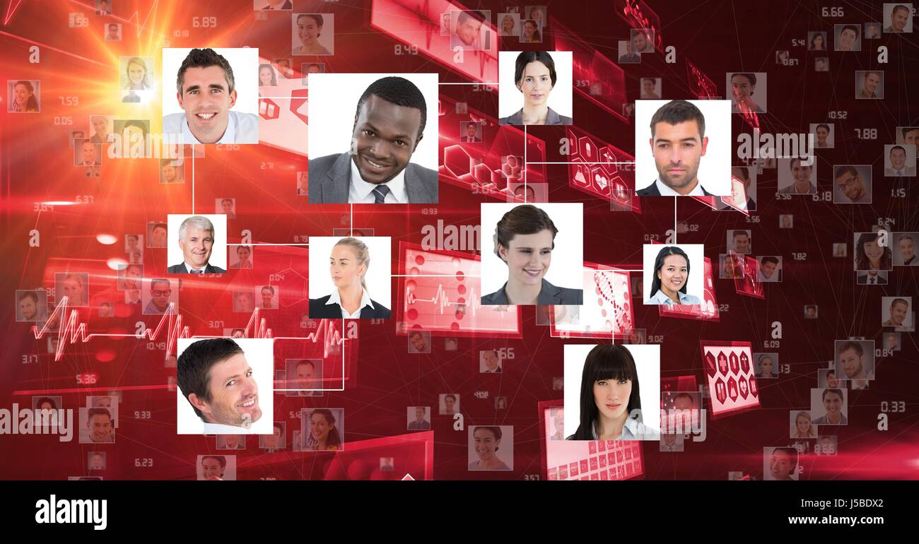 Digital composite of Digital composite image of portraits connected to ...