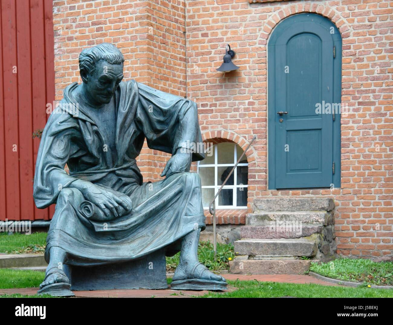 meditative statue sculpture entrance churches evangelic priest put ...