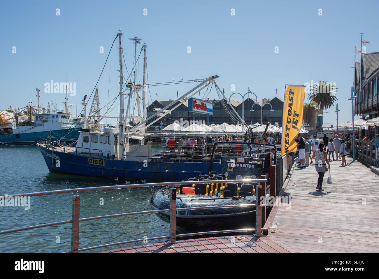 Fremantle,WA,Australia-November 13,2016: Tourists, boardwalk, fishing ...