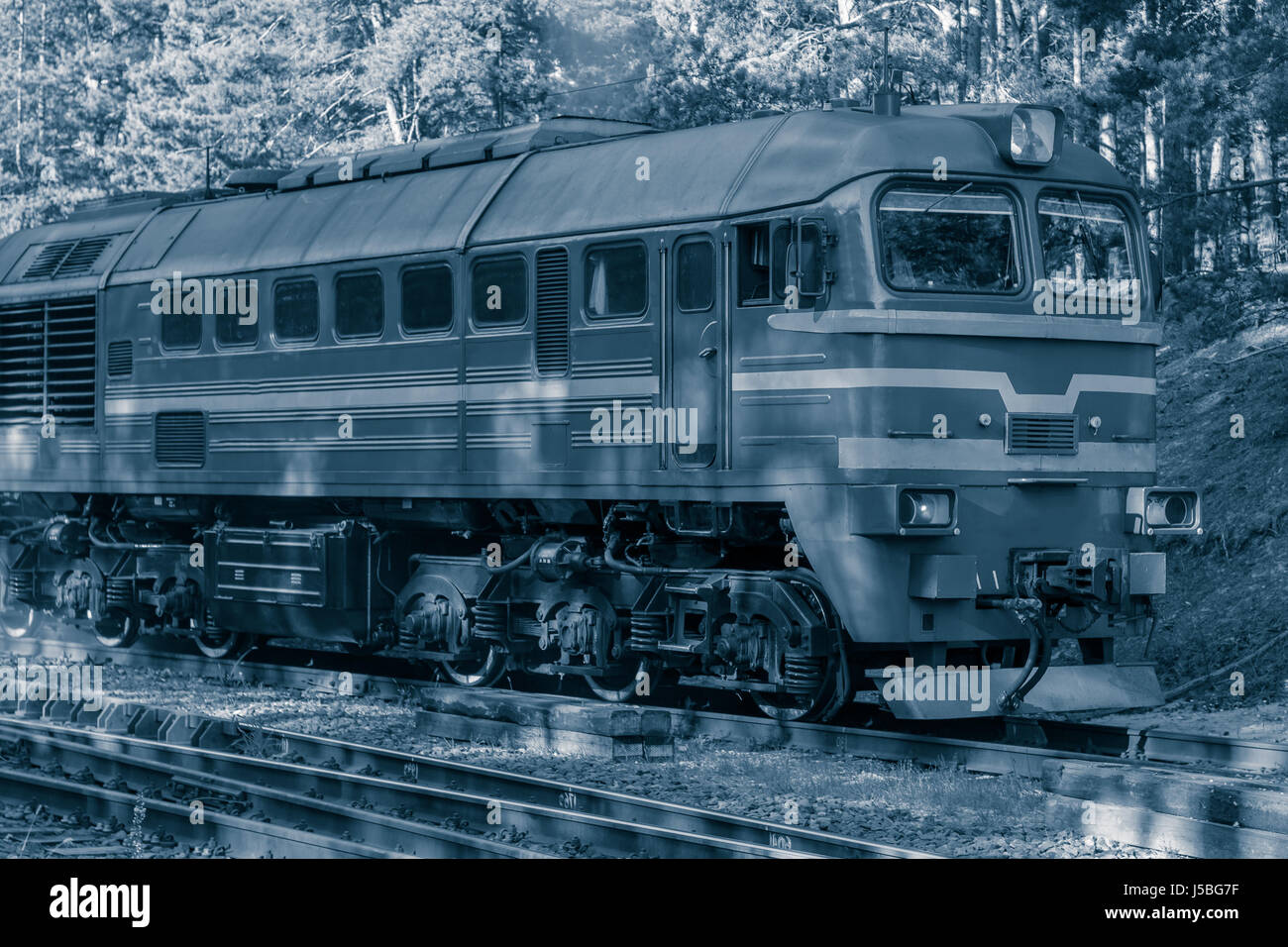 Diesel cargo locomotive with oil tanks in forest Stock Photo - Alamy