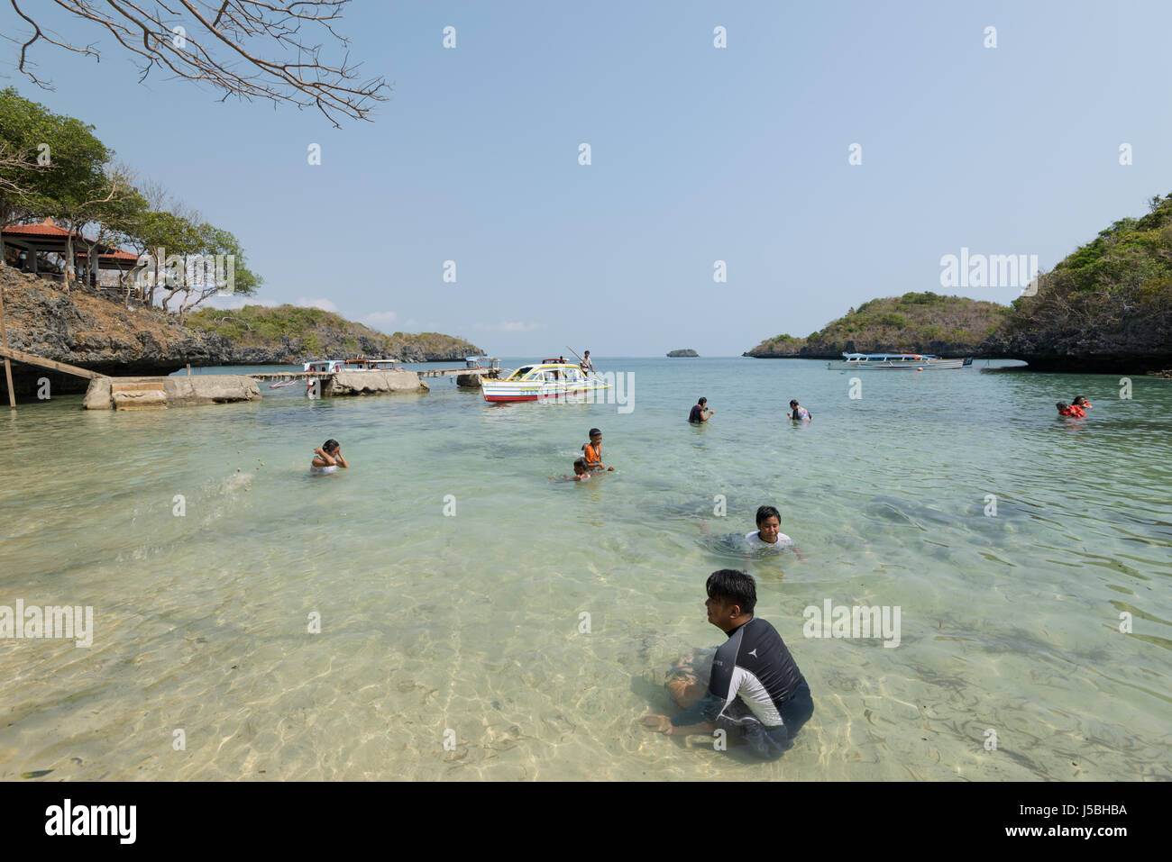 Quezon Island, Philippines - April 12, 2017: Swimmers at the beach of ...