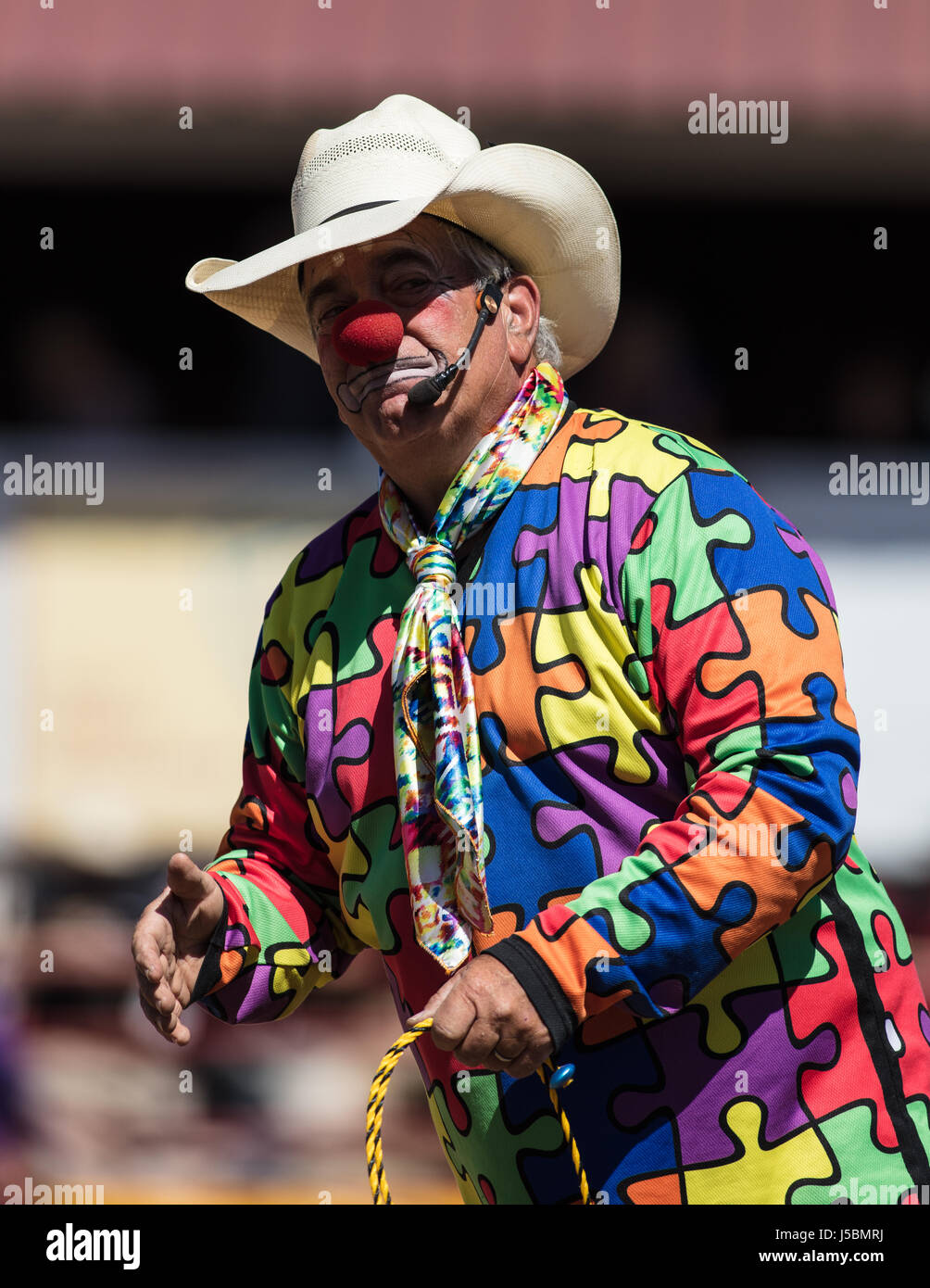 Rodeo clown at the Cottonwood Rodeo in California Stock Photo - Alamy