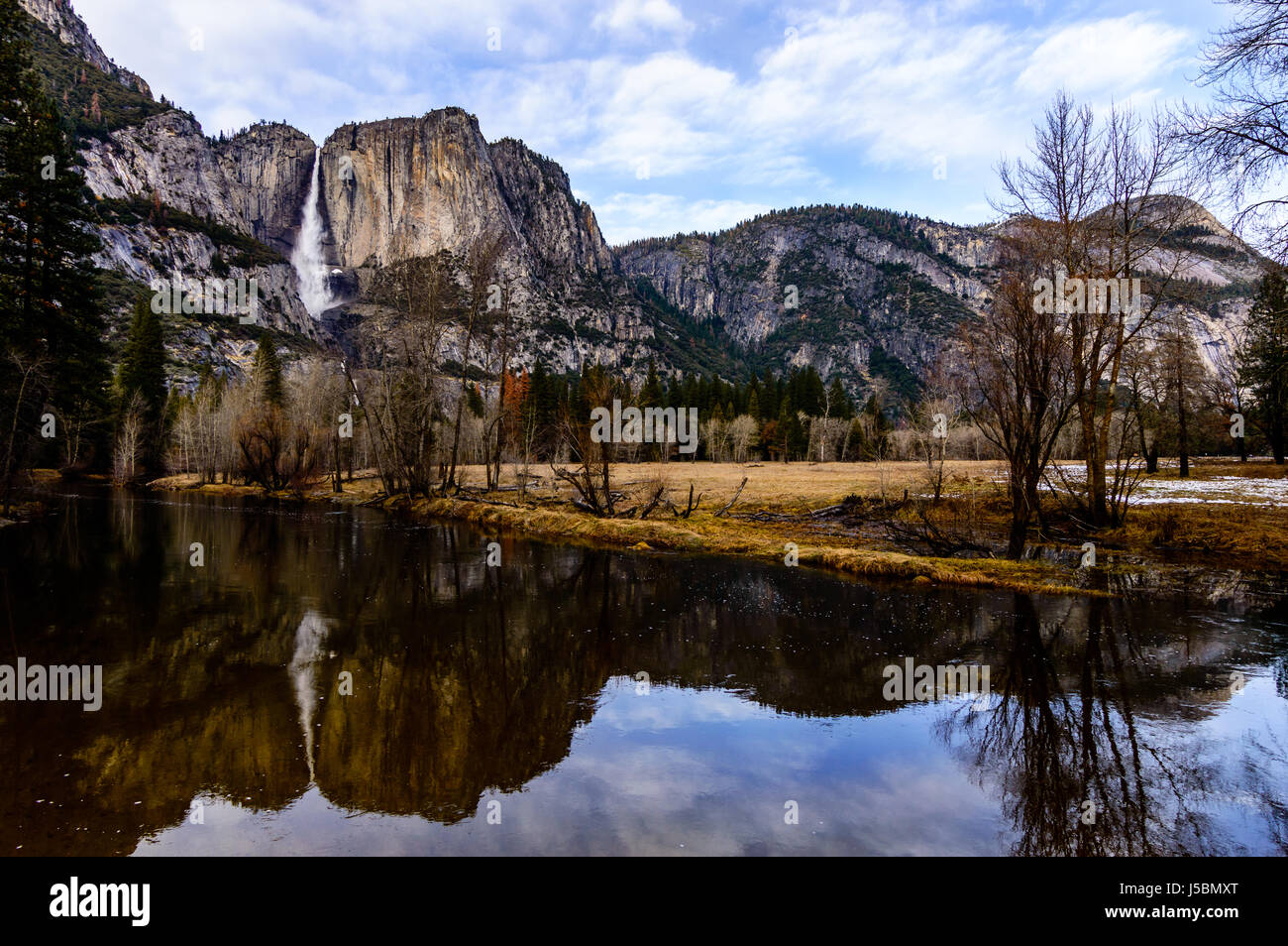 Sentinel Falls in Yosemite Valley flowing into the Merced river in ...