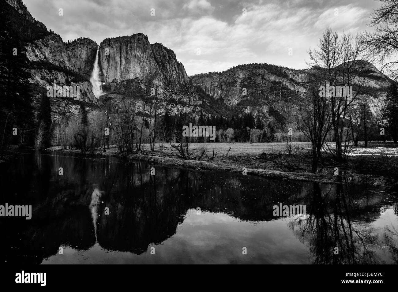 Sentinel Falls in Yosemite Valley flowing into the Merced river in ...