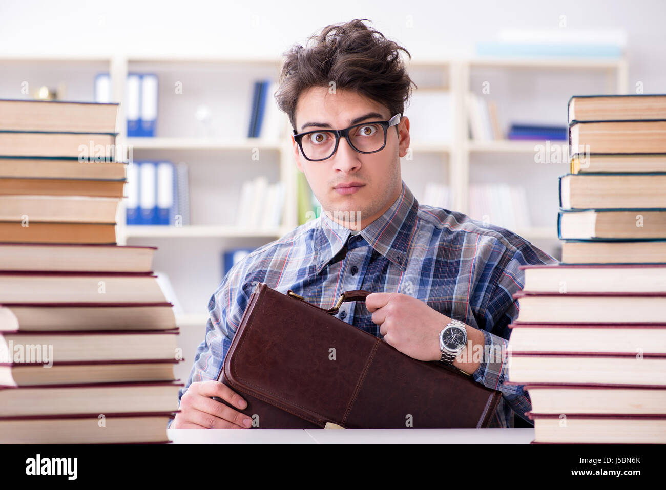 Nerd funny student preparing for university exams Stock Photo - Alamy