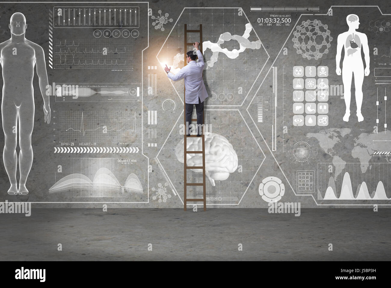 Male doctor climbing ladder in medical concept Stock Photo - Alamy