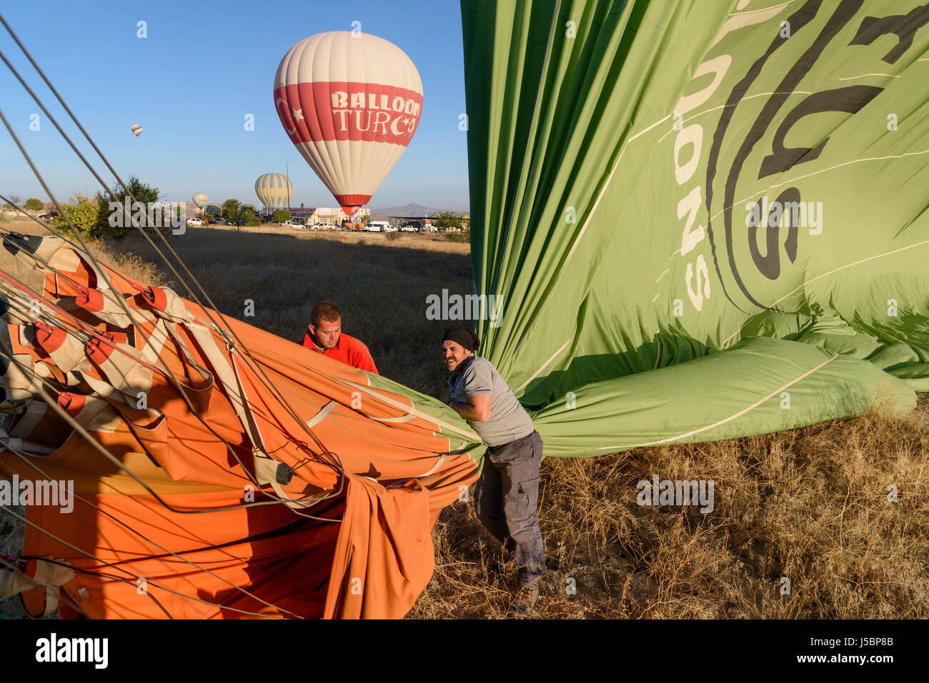 Goreme, Turkey - October 16, 2016: Hot air balloon is deflated after ...