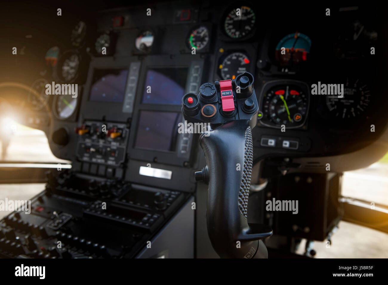 helicopter control stick in side pilot cockpit Stock Photo - Alamy