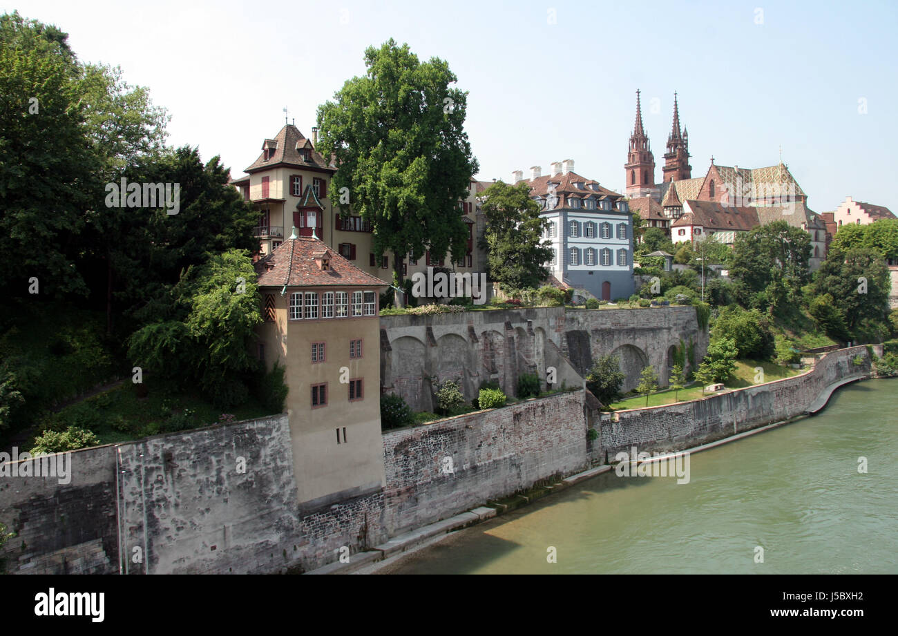 city town rhine switzerland harbor townscape facade harbours cathedral ...