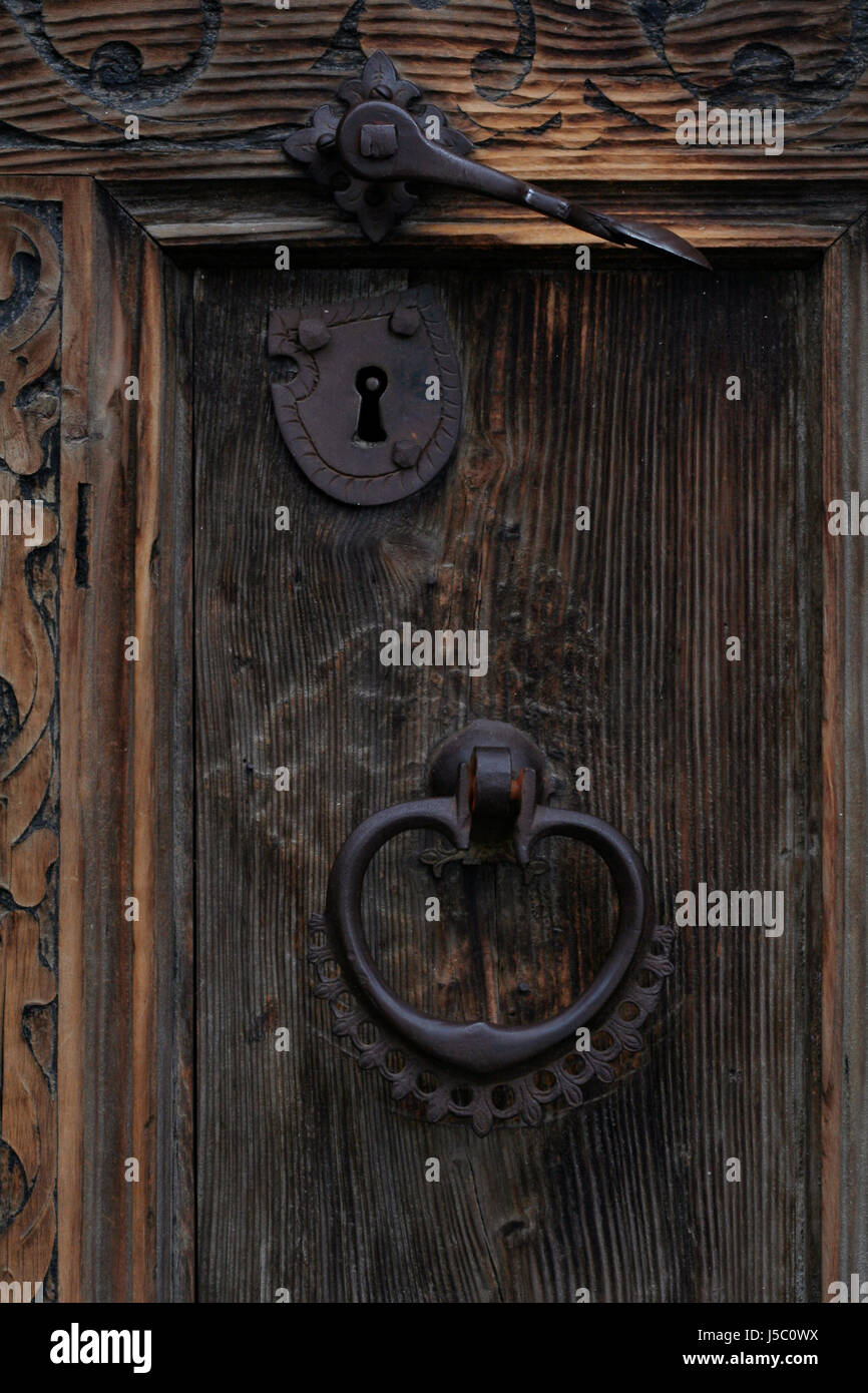 lock close detail church wood antique south tyrol goal passage gate ...