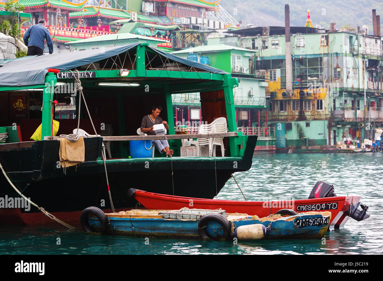 Aberdeen, Hong Kong - March 12, 2017: harbour scene with unidentified ...