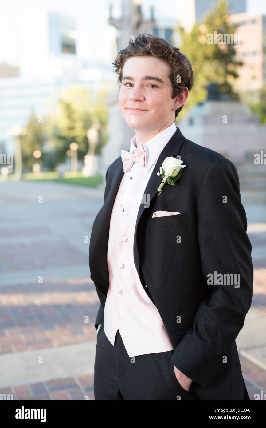 Teenager dressed in tuxedo for his first prom Stock Photo - Alamy