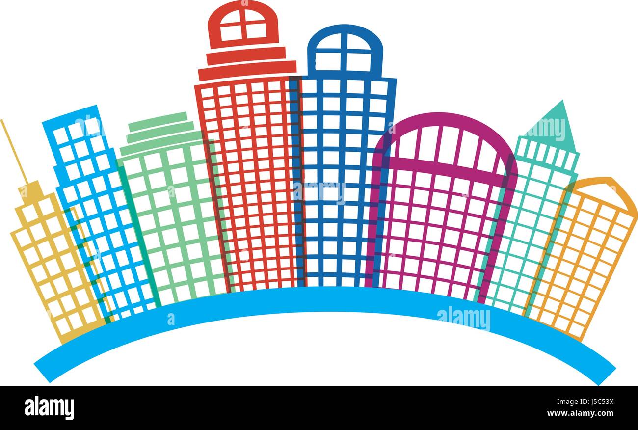 colorful silhouette city landscape with buildings skyscraper curved ...