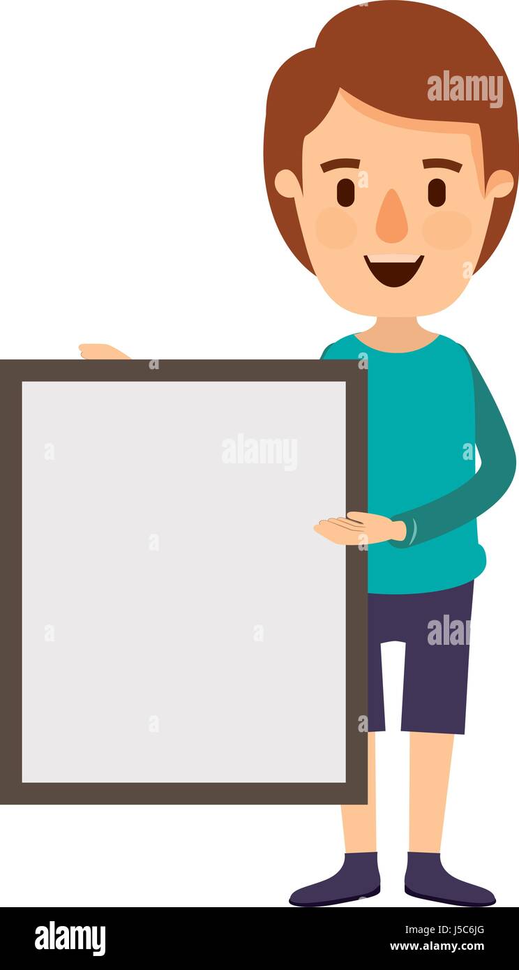 colorful image caricature full body man holding a square poster Stock ...