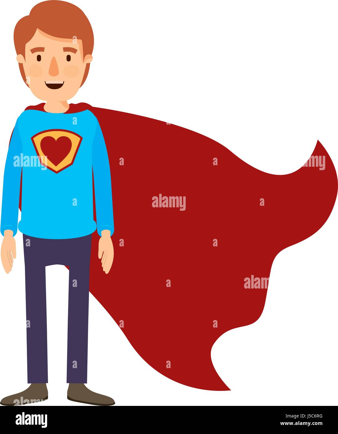 colorful image caricature full body super guy hero with heart symbol in ...