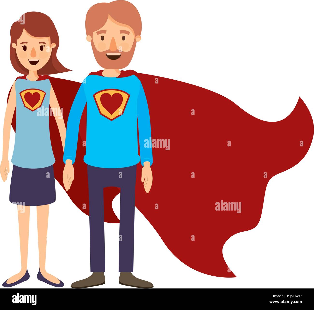 colorful image caricature full body couple parents super hero with ...