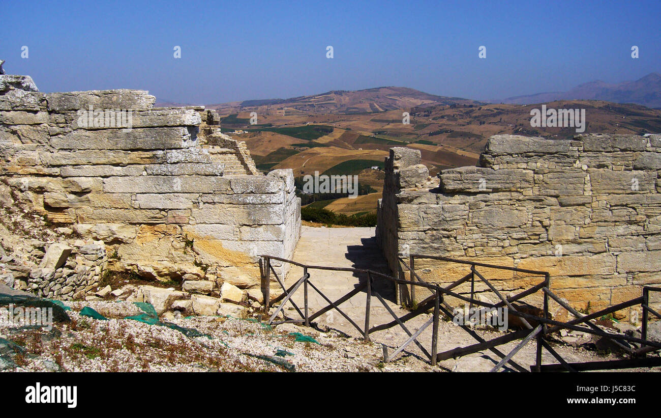 temple mountains antique greek wall railing excavation sicily firmament ...