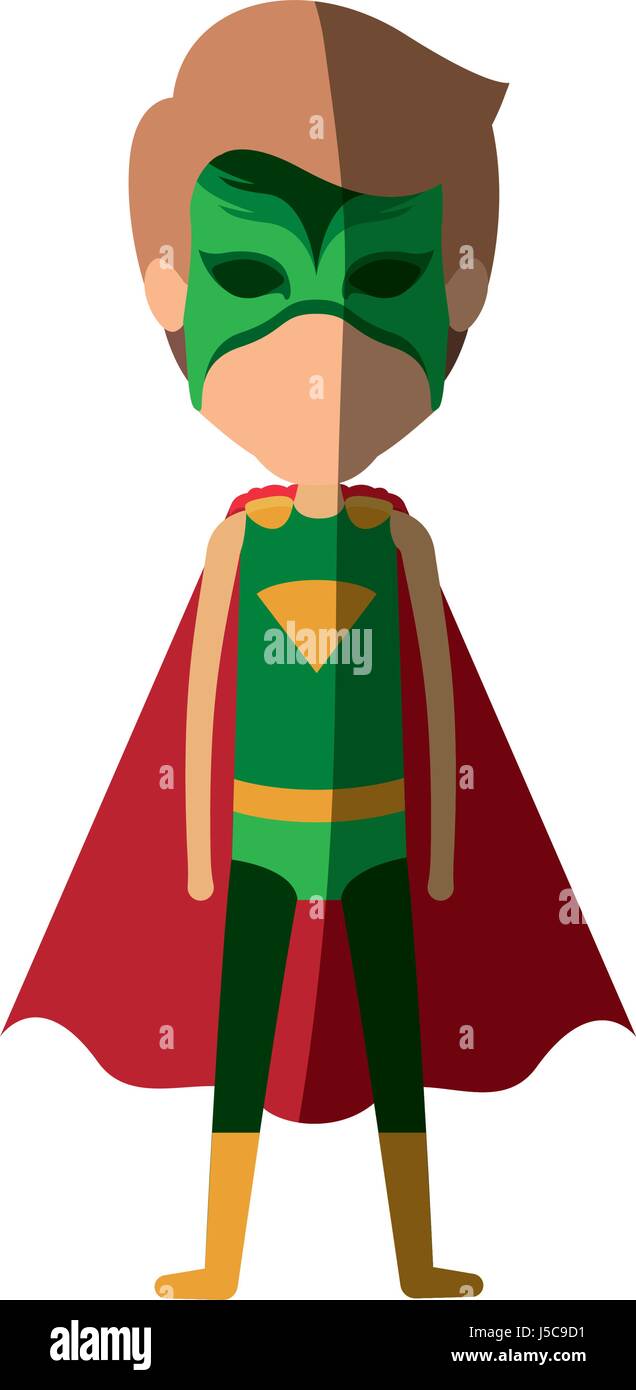 colorful silhouette with standing faceless male superhero and shading ...