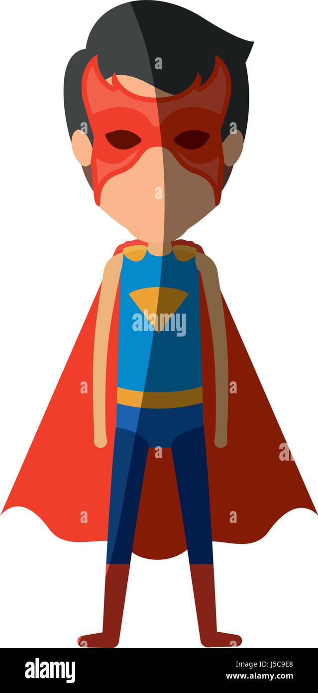 colorful silhouette with standing faceless young superhero and shading ...