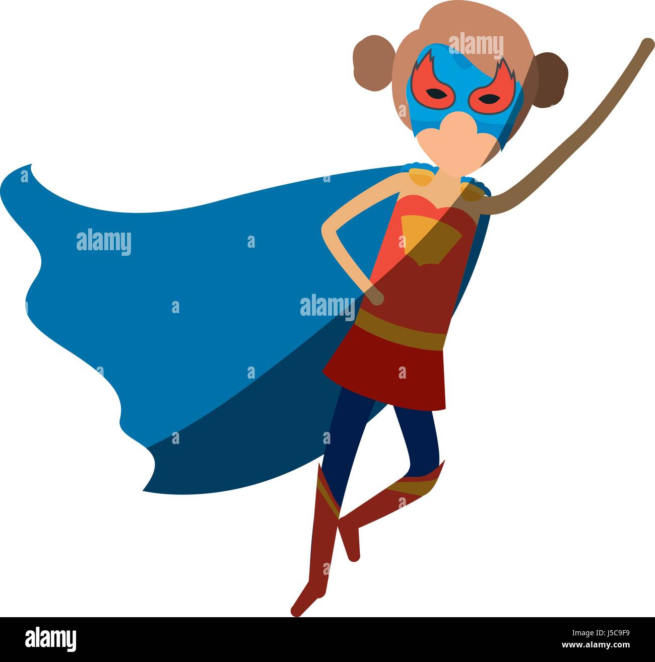 colorful silhouette with superhero faceless female with collected hair ...