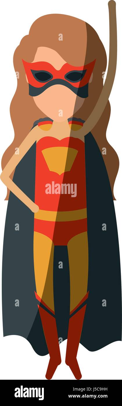 colorful silhouette with superhero faceless girl with long hair flying ...