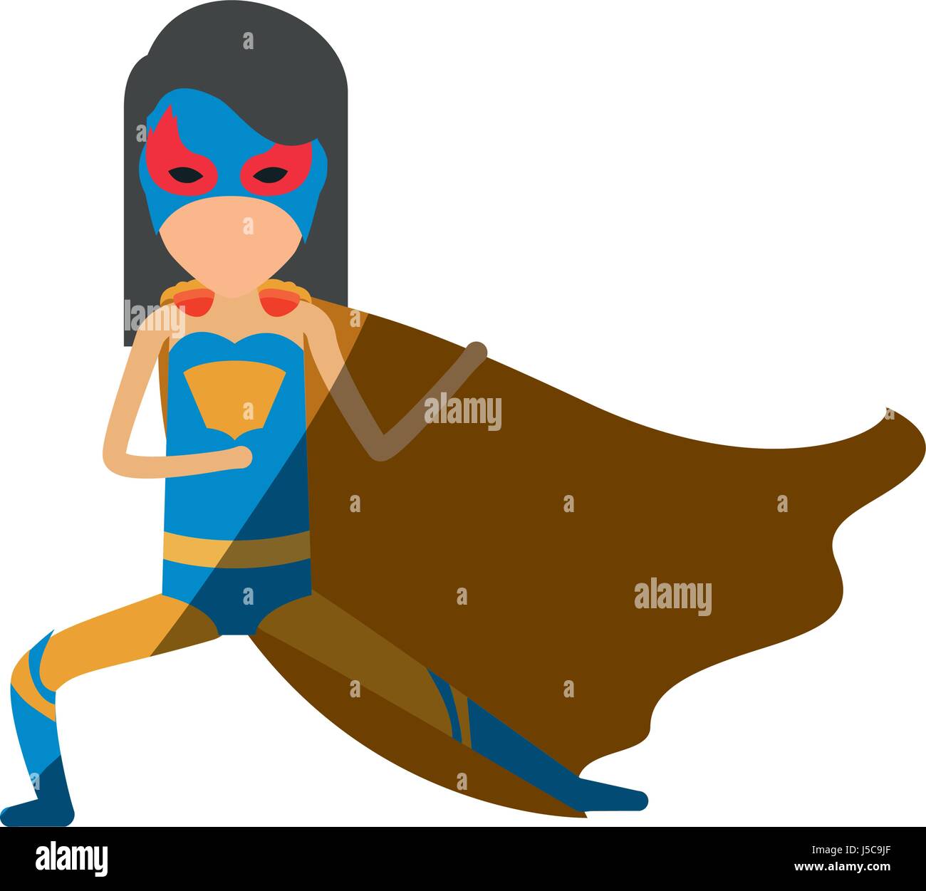 colorful silhouette with faceless girl superhero in defensive pose and ...