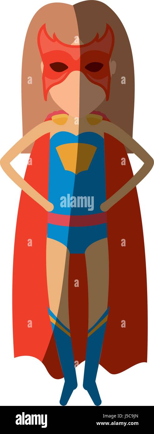 colorful silhouette with superhero faceless woman flying with hands in ...