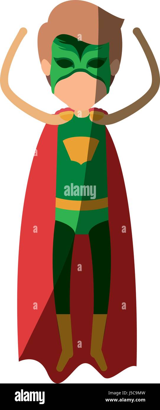 colorful silhouette with faceless superhero male flying vertically and ...