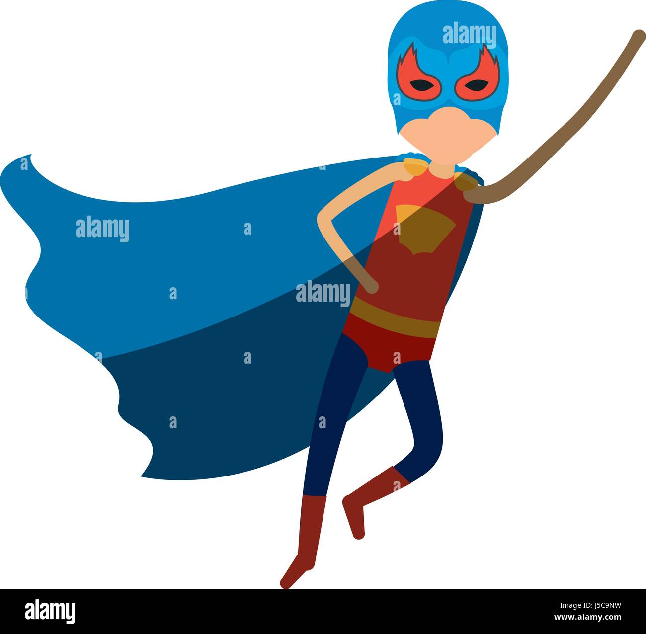 colorful silhouette with faceless superhero boy flying in diagonal ...