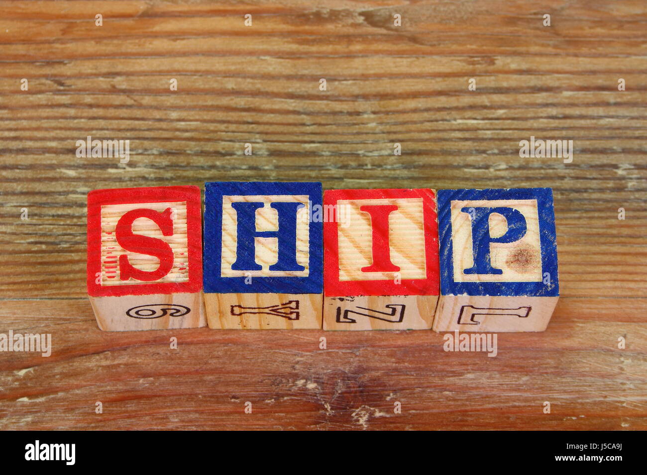 The term ship visually displayed using colorful wooden blocks Stock ...