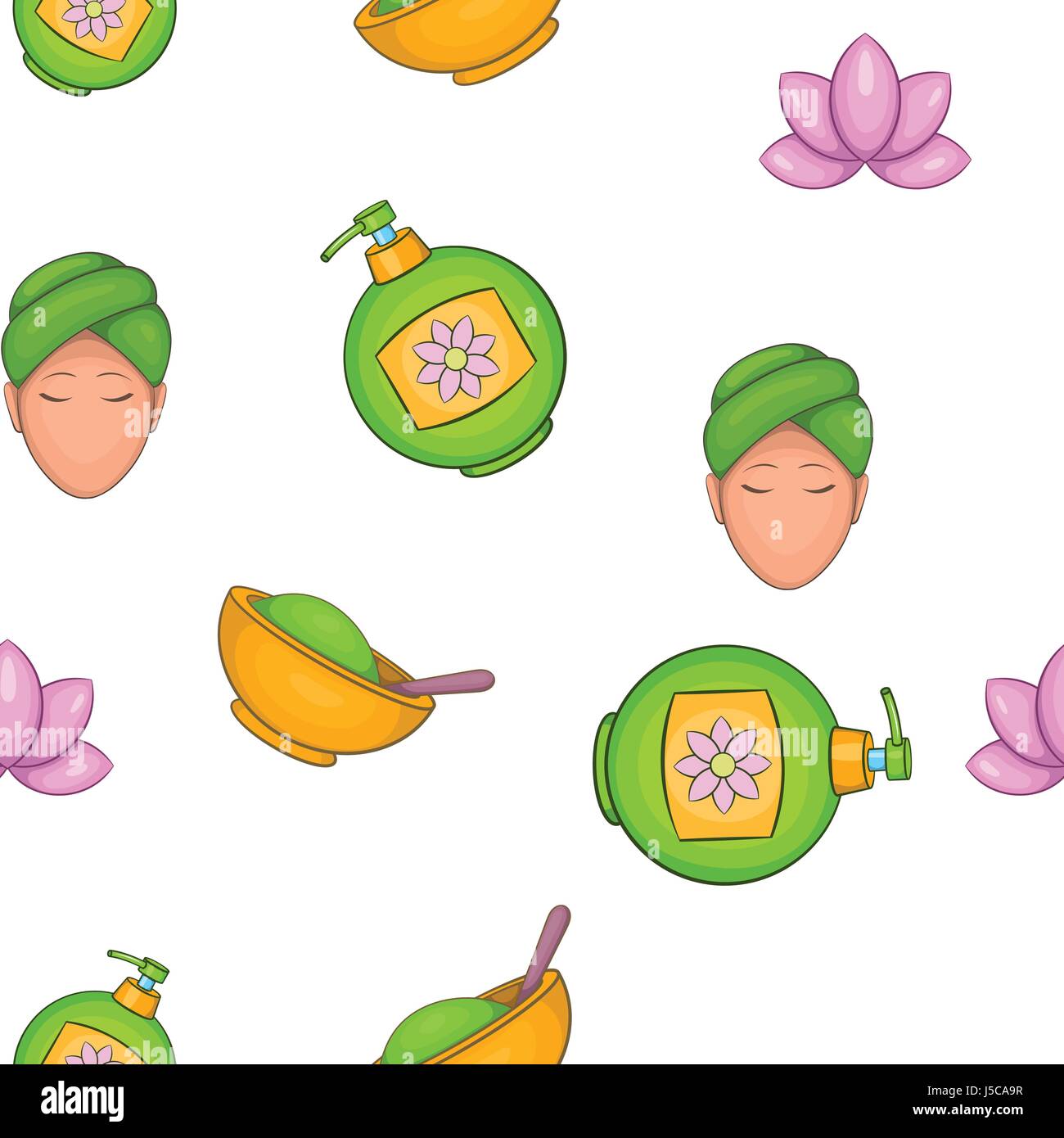 Wellness and spa pattern. Cartoon illustration of wellness and spa ...
