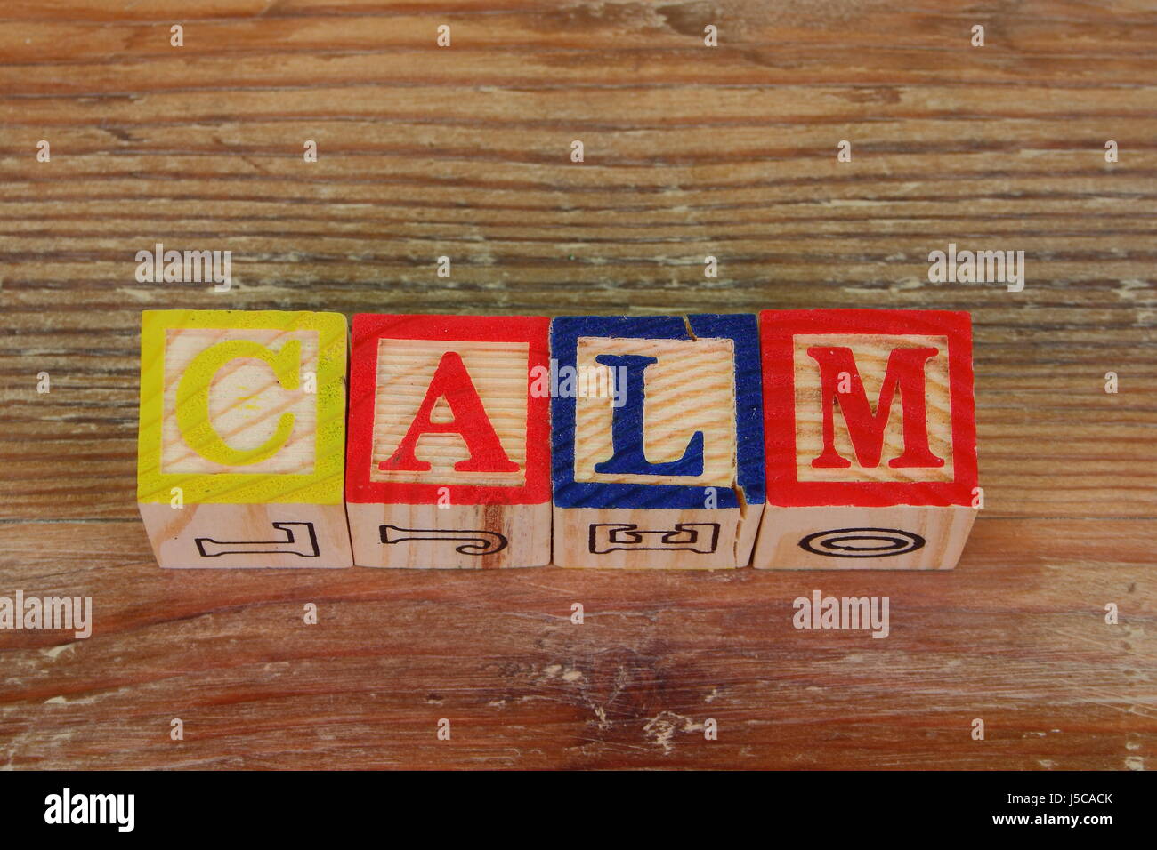 The term calm visually displayed using colorful wooden blocks Stock ...