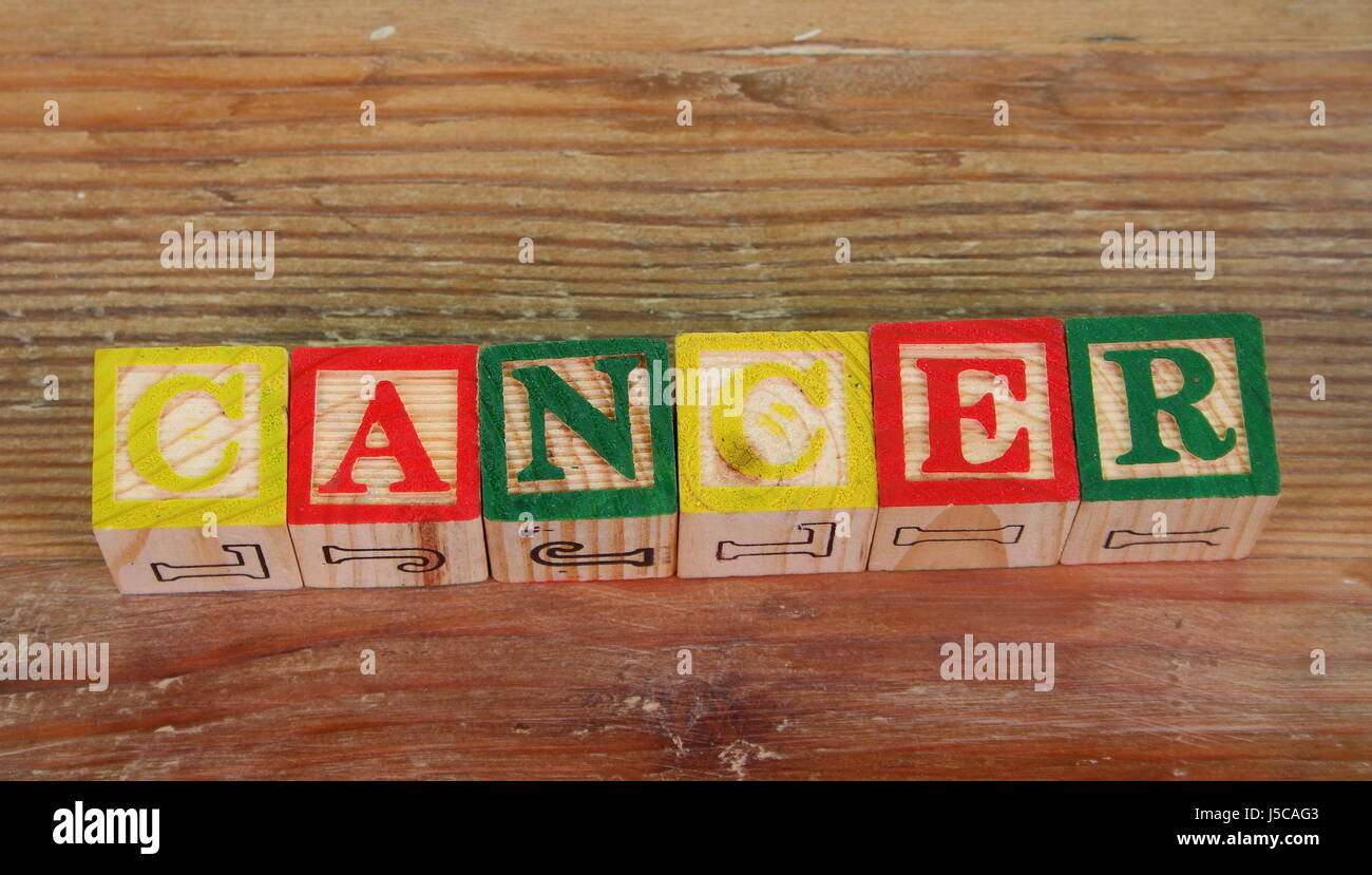 The term Cancer displayed visually using colorful wooden blocks Stock ...