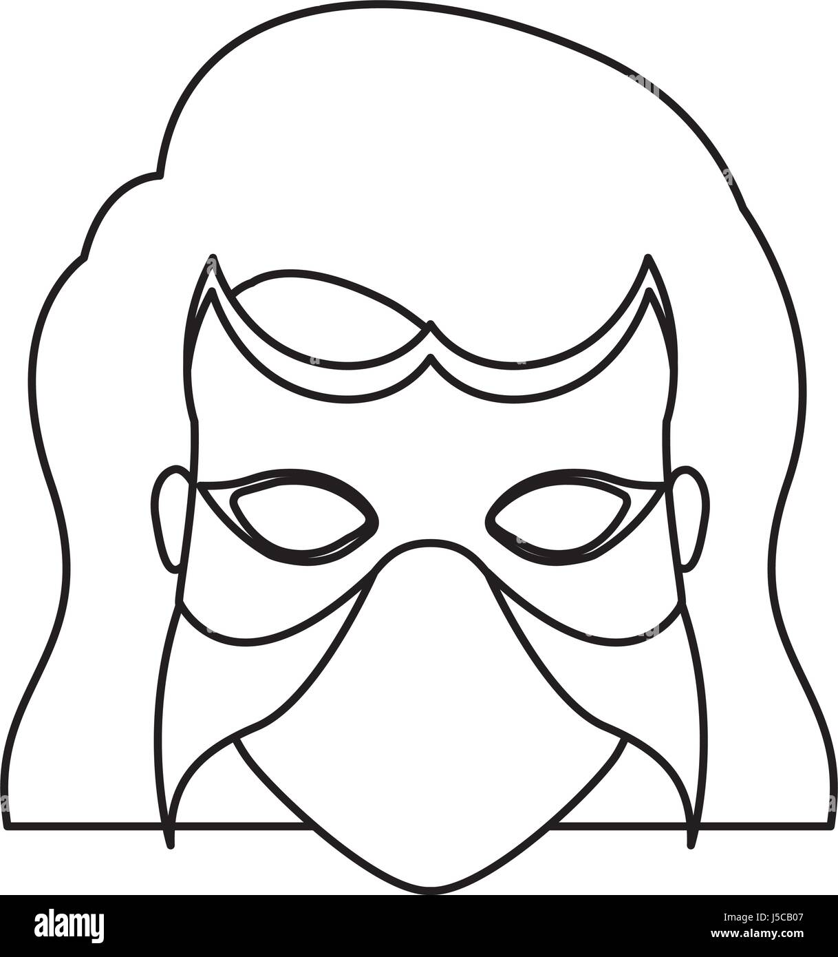 monochrome contour of faceless woman superhero with short hair and mask ...