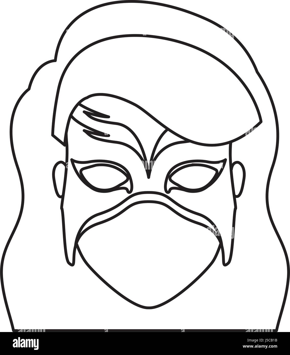 monochrome contour of faceless woman superhero with long wavy hair and ...