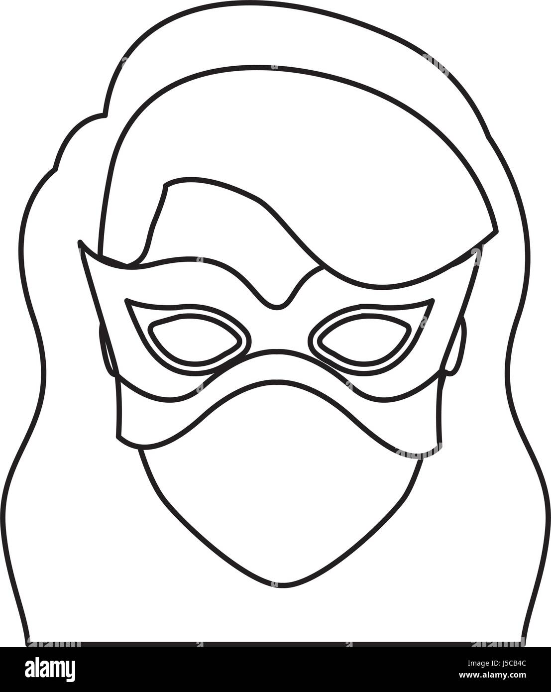 monochrome contour of faceless girl superhero with long wavy hair with ...