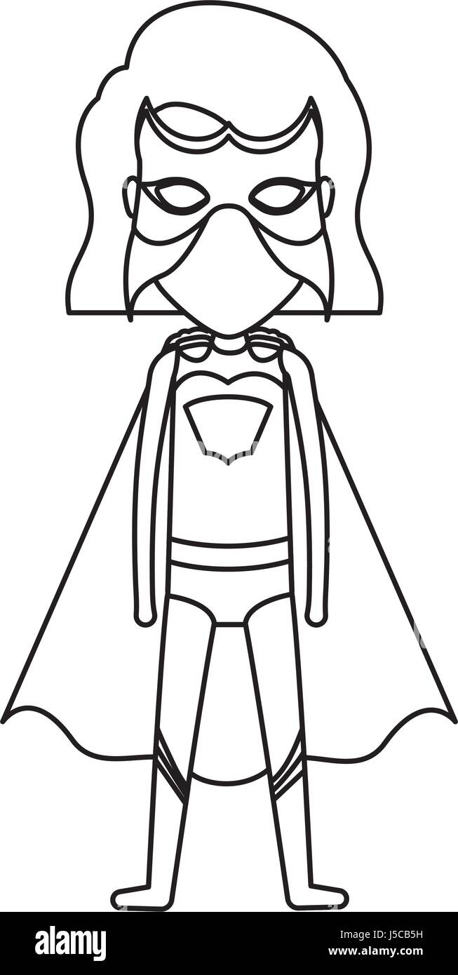 monochrome contour faceless of standing girl superhero with short hair ...