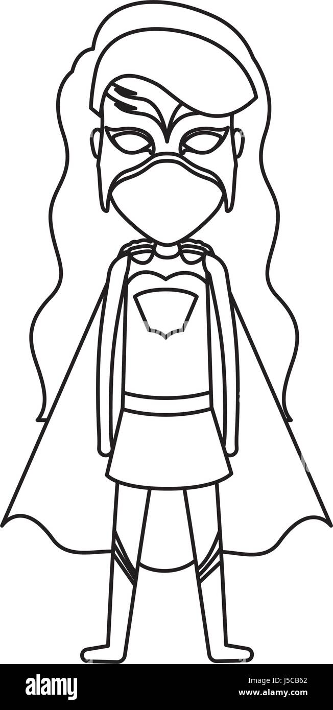 monochrome contour faceless of standing girl superhero with long hair ...
