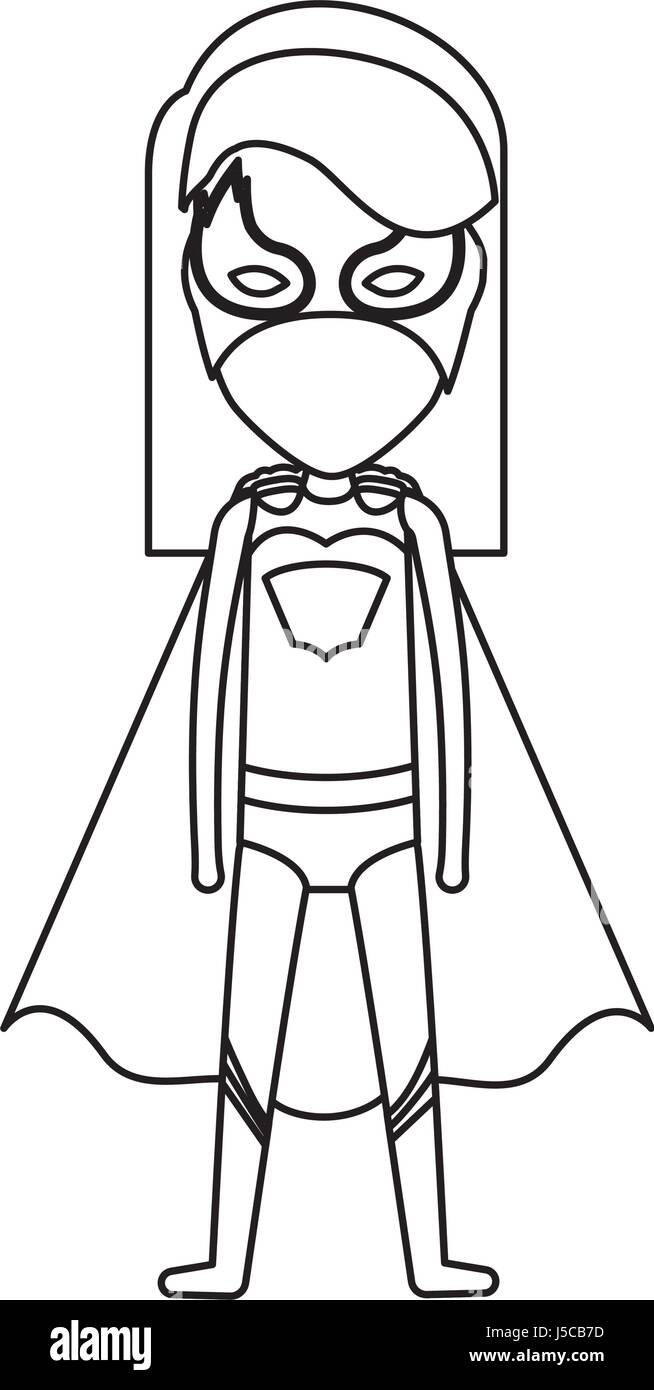 monochrome contour faceless of standing girl superhero with short ...