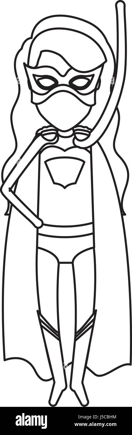 monochrome contour faceless of superhero girl with long hair flying ...