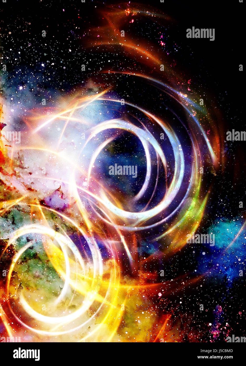 Cosmic space and stars with light circle Stock Photo - Alamy