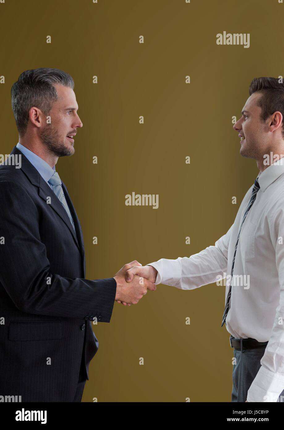 Digital composite of Side view of businessmen shaking hands against ...