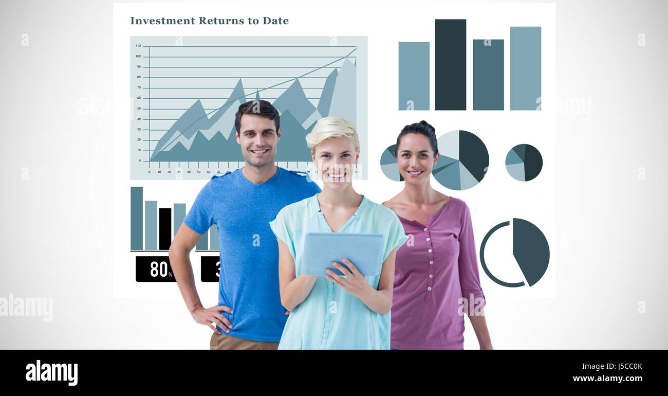 Digital composite of Portrait of casual business people with graphs in ...