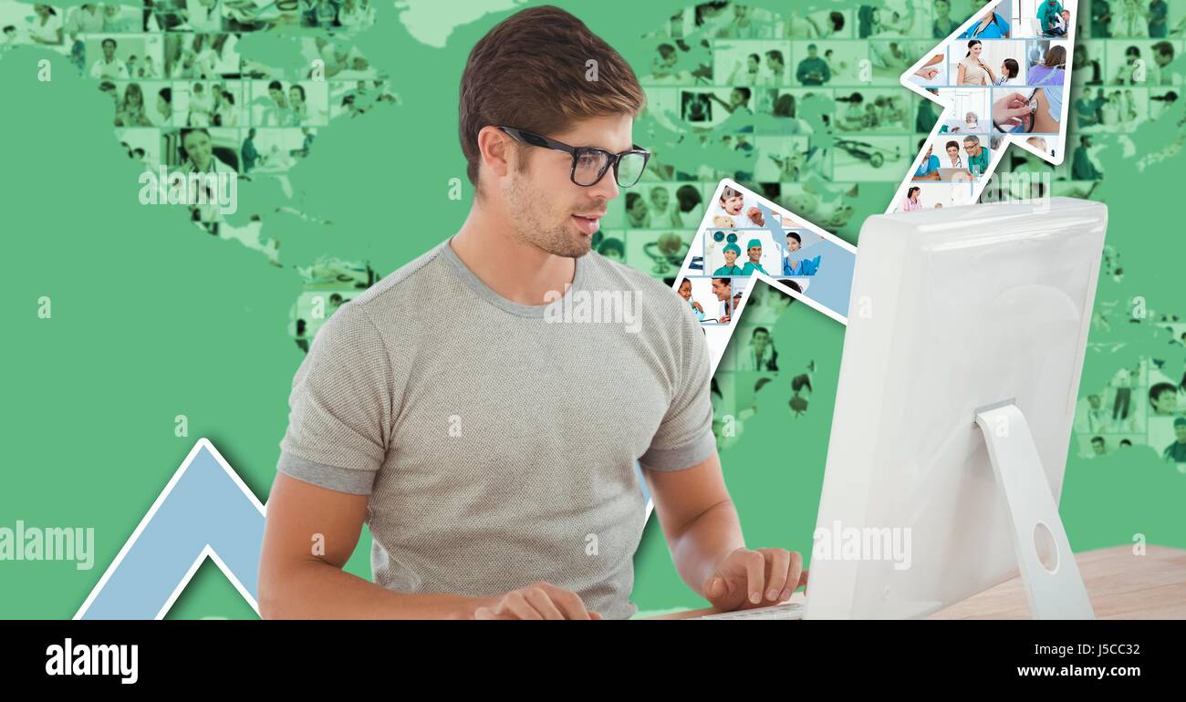 Digital composite of Businessman using computer against graph Stock ...