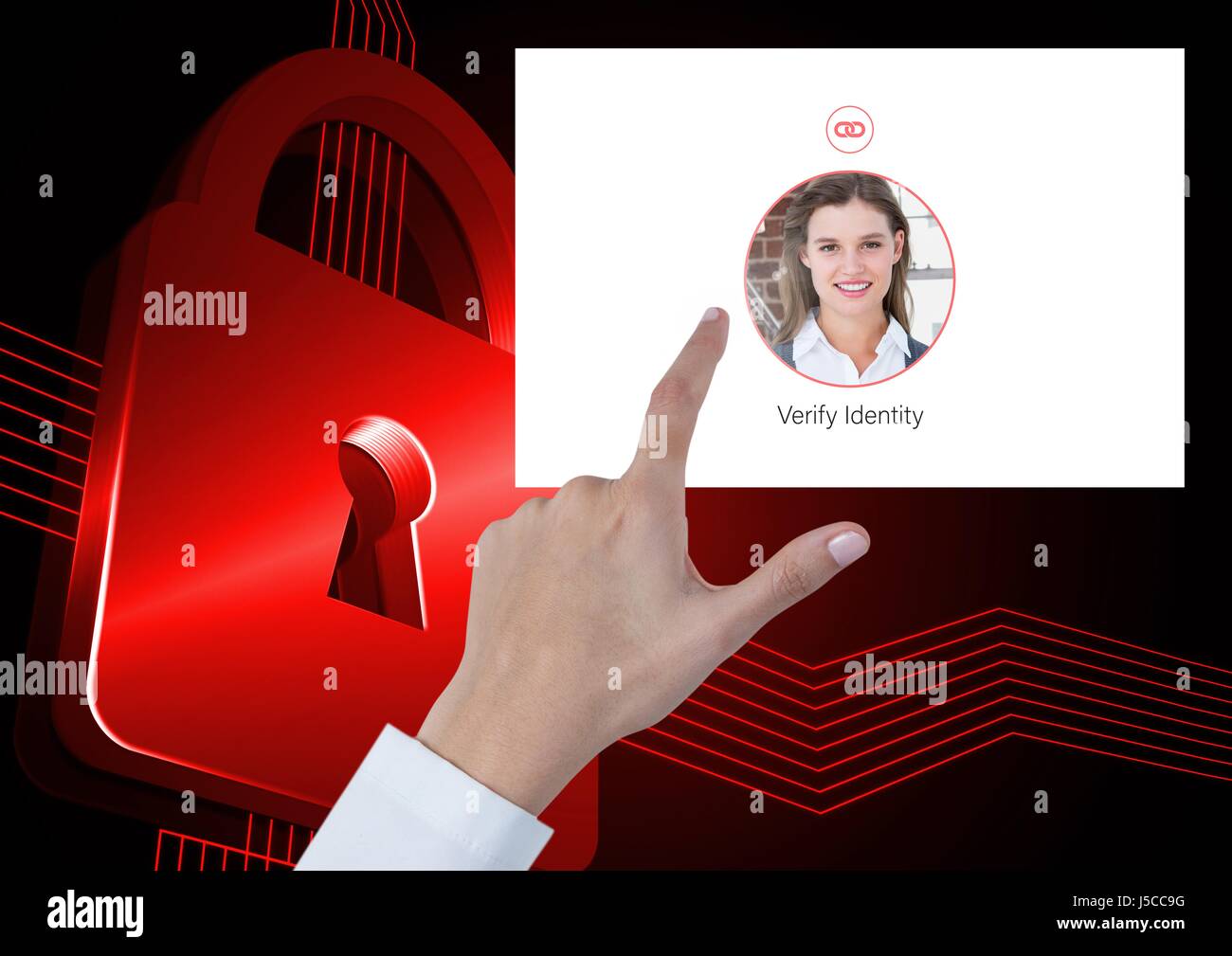 Digital composite of Hand Touching Identity Verify security App ...