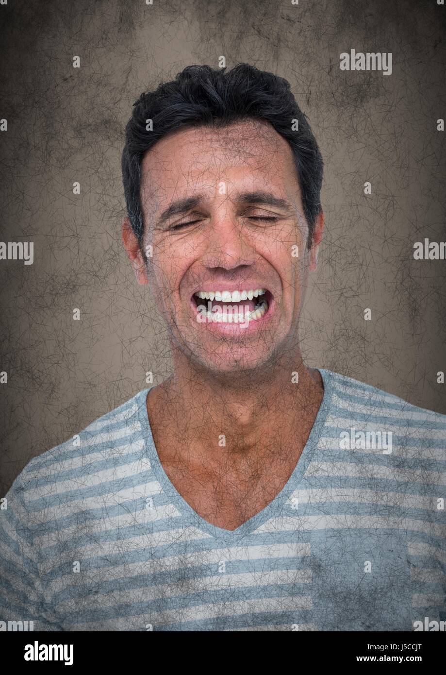Digital composite of Man crying against brown background with grunge ...