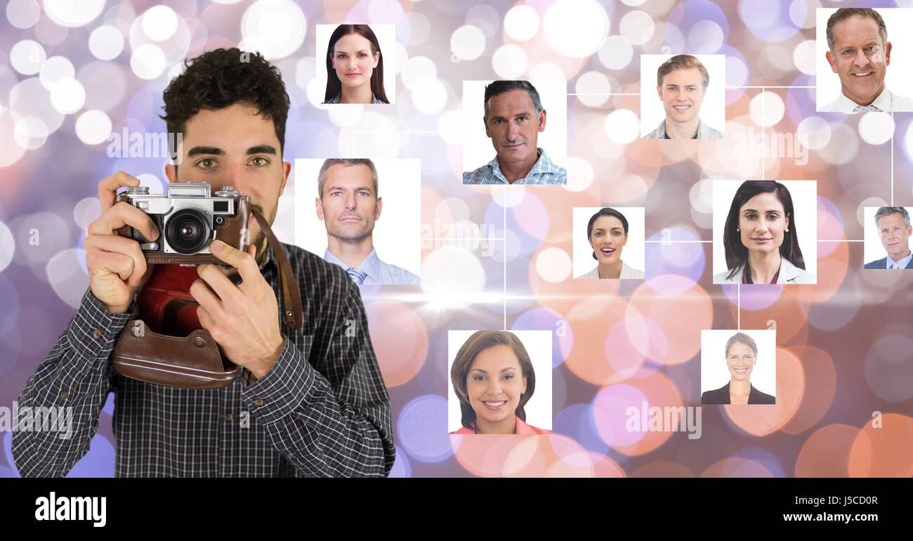 Digital composite of Confident photographer holding camera against ...